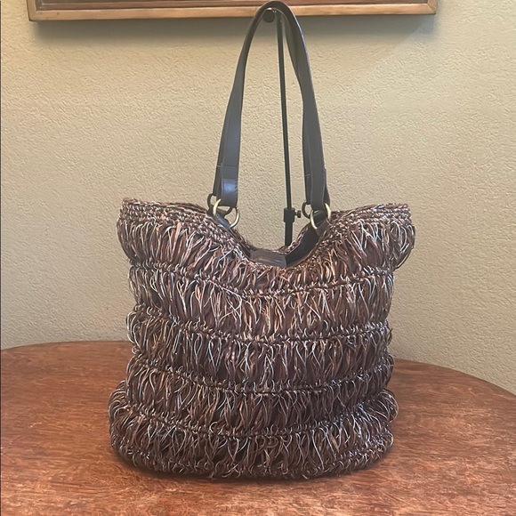 Flora Bella | Bags | Flora Bella Brown Silver Raffia And Leather Large ...
